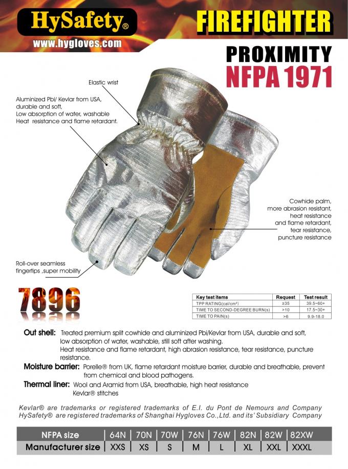 Cowhide Leather Proximity Structural Firefighting Gloves Tear Resistant ...